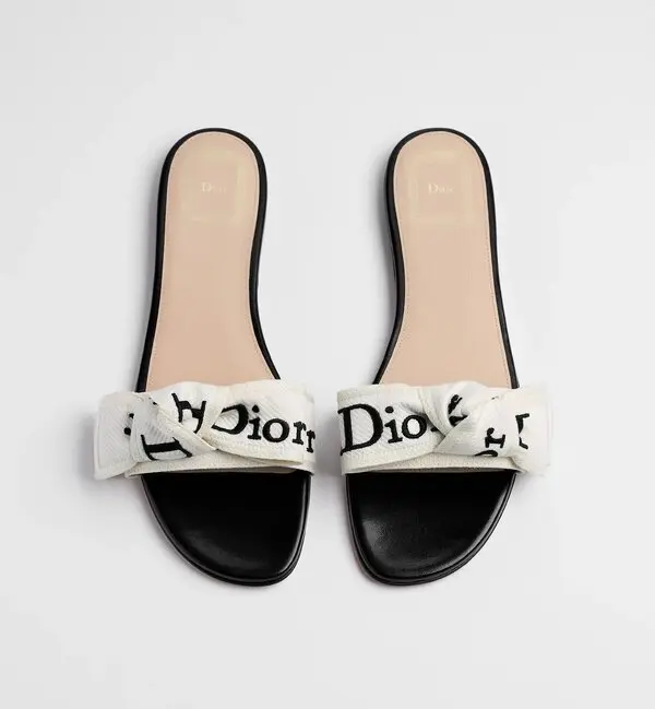 Dior Two-tone Embroidered Ribbon Slide Sandals