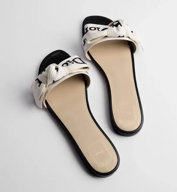 Dior Two-tone Embroidered Ribbon Slide Sandals