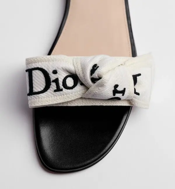 Dior Two-tone Embroidered Ribbon Slide Sandals