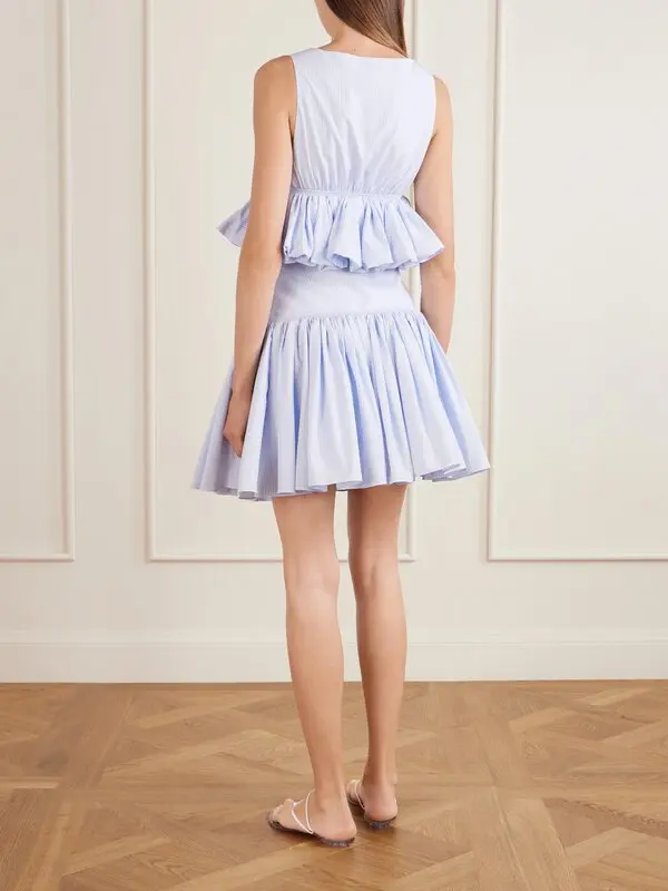 Alaïa Striped Ruffled Cotton-poplin Mini Skirt - Blue