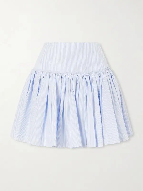 Alaïa Striped Ruffled Cotton-poplin Mini Skirt - Blue