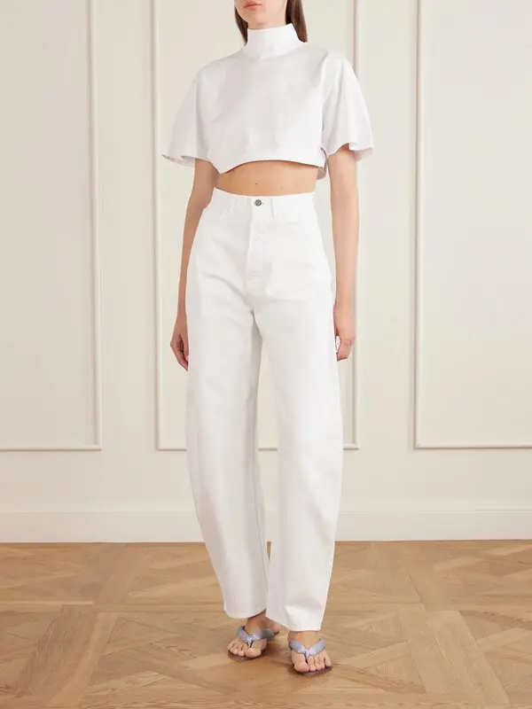 Alaïa Cropped Cotton-jersey Turtleneck T-shirt - White