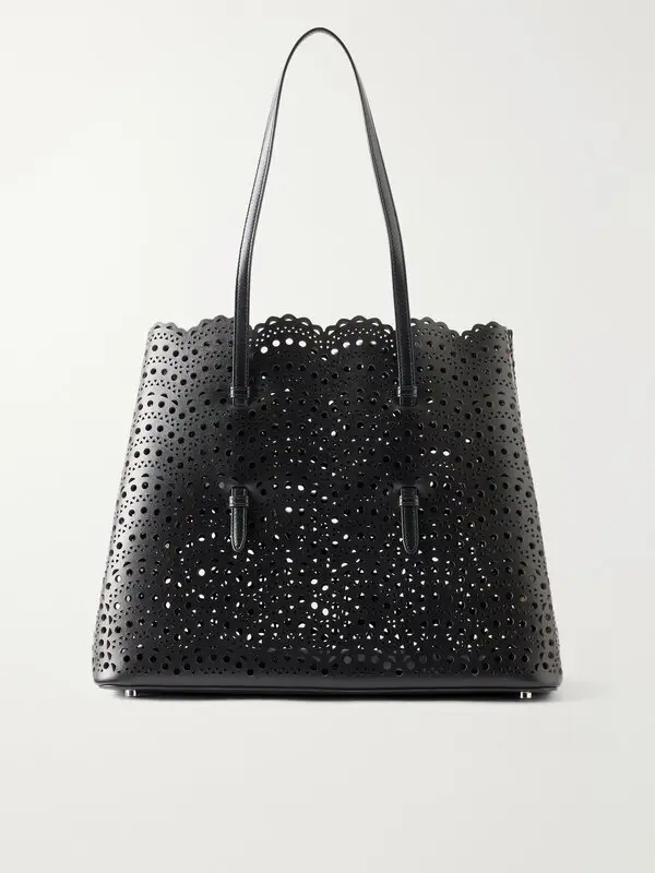 Alaïa Mina 37 Laser-cut Leather Tote - Black