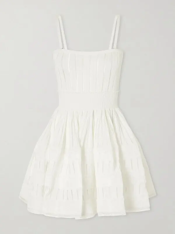 Alaïa Tiered Pointelle-knit Mini Dress - White