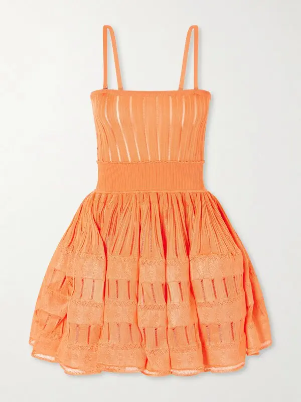 Alaïa Tiered Pointelle-knit Mini Dress - Orange