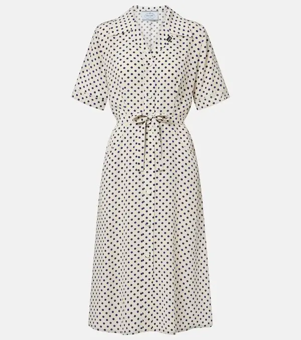 Prada Silk Polka Dot Shirt Dress - White