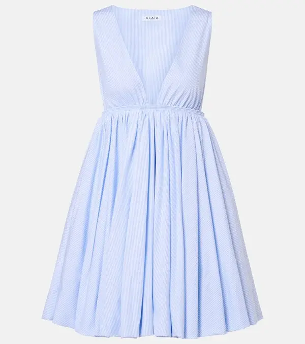 Alaïa Striped Cotton Poplin Minidress - Blue