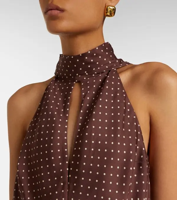 Posse Phoebe Polka-dot Halterneck Midi Dress - Brown