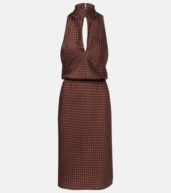 Posse Phoebe Polka-dot Halterneck Midi Dress - Brown