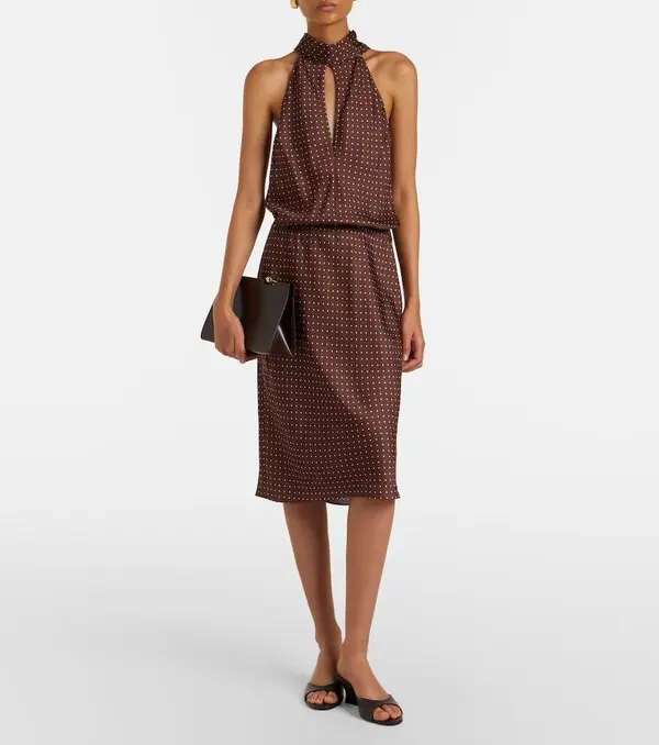 Posse Phoebe Polka-dot Halterneck Midi Dress - Brown