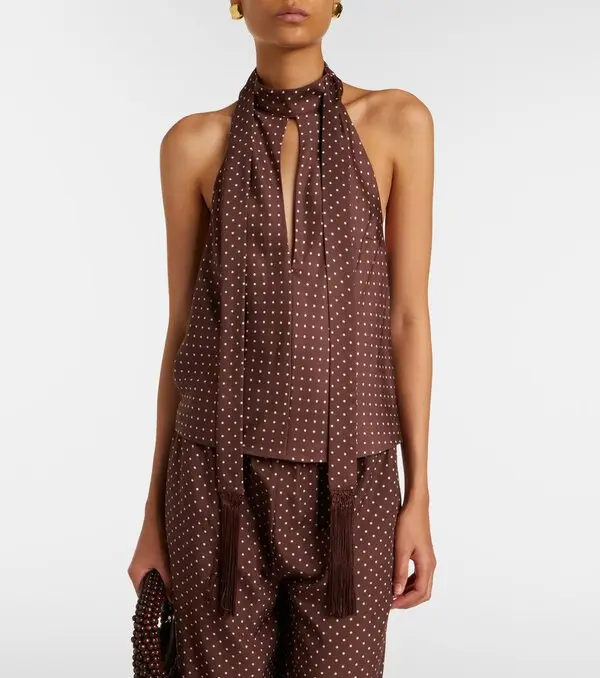 Posse Phoebe Polka-dot Halterneck Top - Brown
