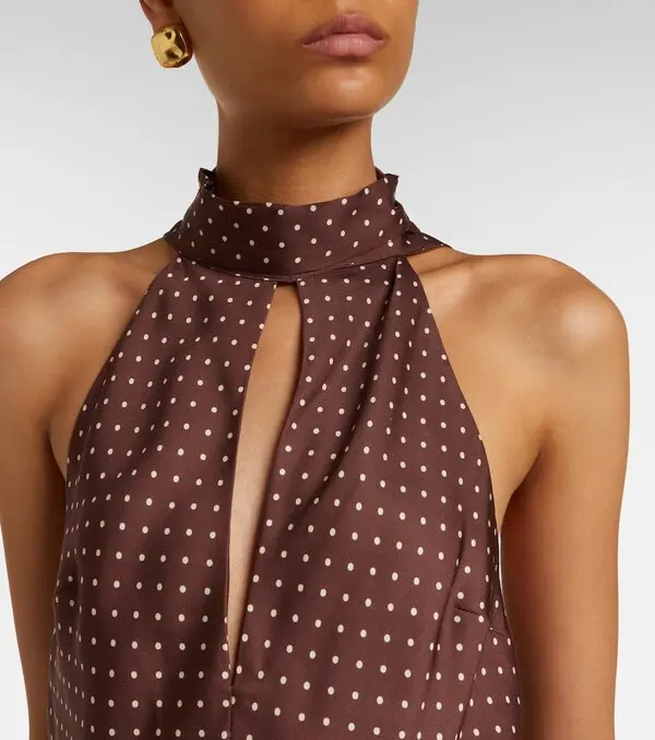 Posse Phoebe Polka-dot Halterneck Top - Brown