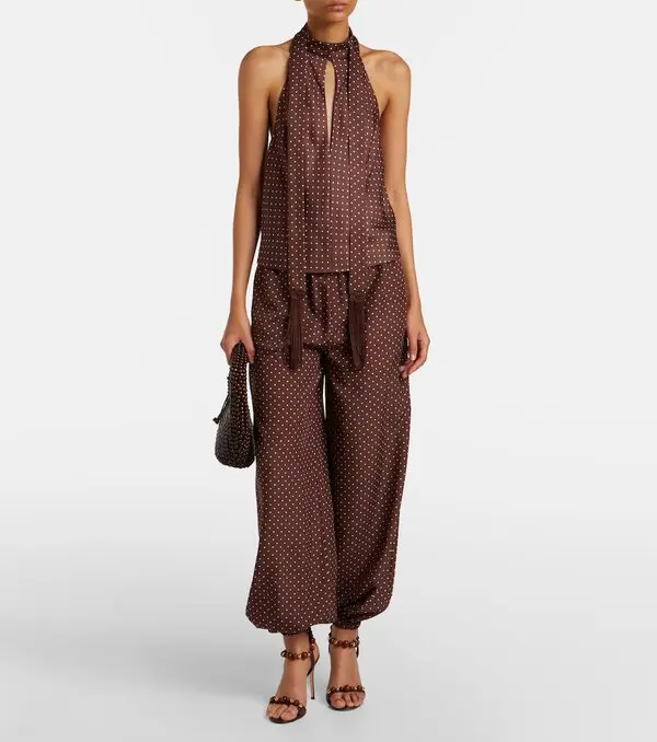 Posse Phoebe Polka-dot Halterneck Top - Brown