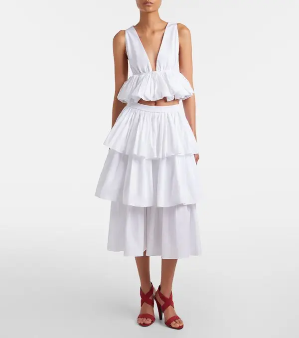 Alaïa Peplum Cotton Top - White