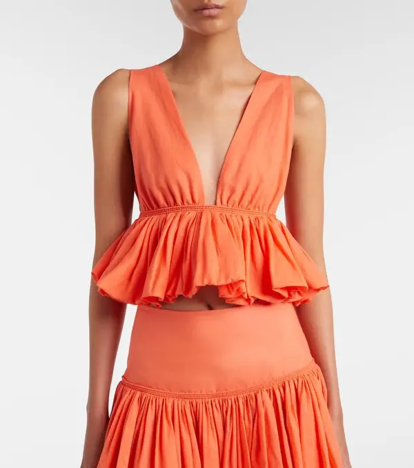 Alaïa Striped Cotton And Linen Peplum Top - Orange
