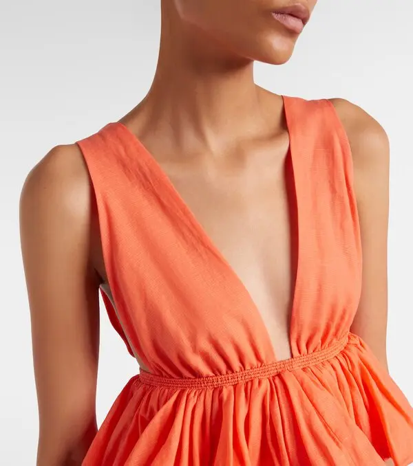 Alaïa Striped Cotton And Linen Peplum Top - Orange