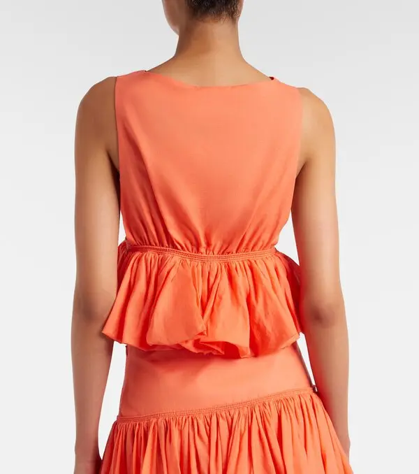 Alaïa Striped Cotton And Linen Peplum Top - Orange
