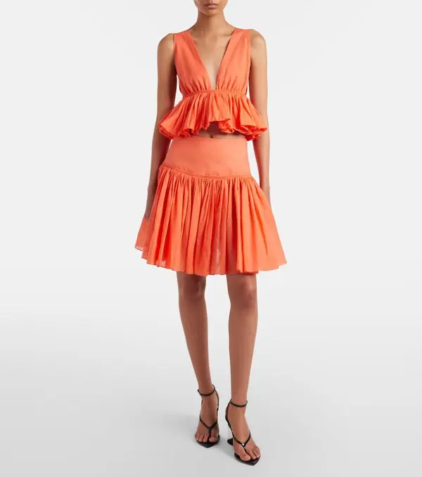 Alaïa Striped Cotton And Linen Peplum Top - Orange