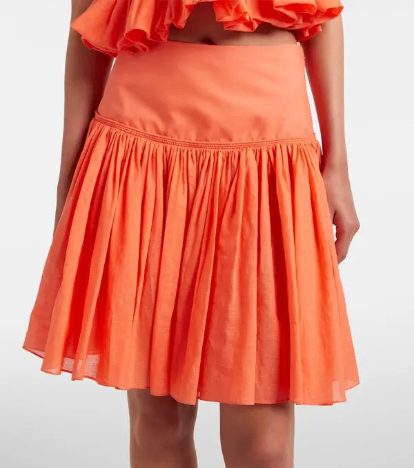 Alaïa Gathered Cotton And Linen Miniskirt - Orange
