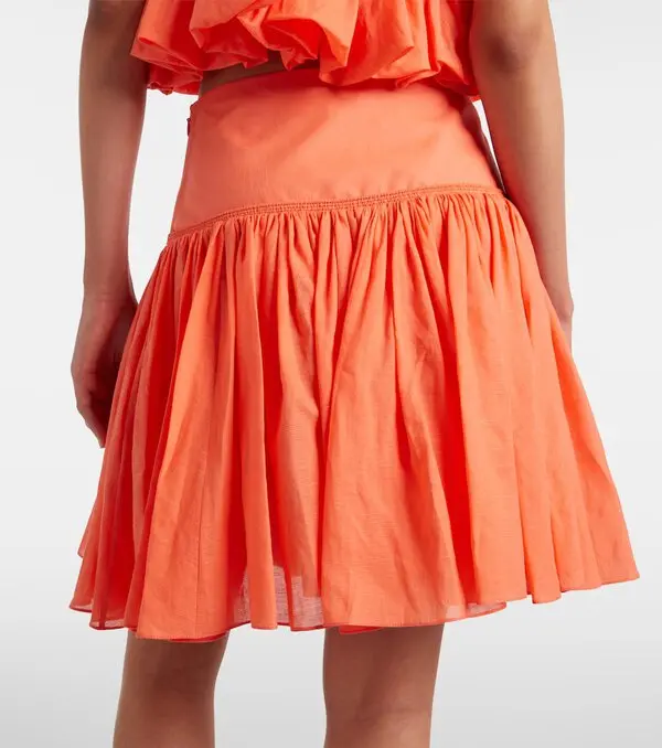 Alaïa Gathered Cotton And Linen Miniskirt - Orange