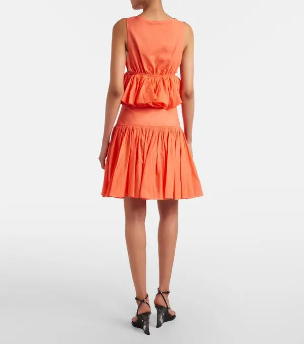 Alaïa Gathered Cotton And Linen Miniskirt - Orange