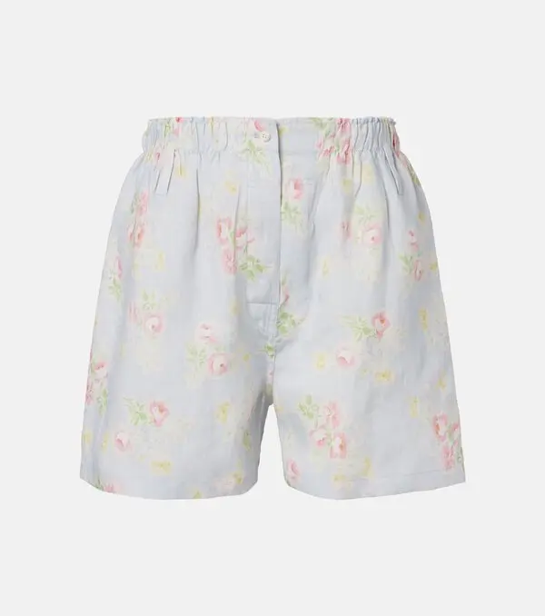 Prada Floral Linen Shorts - Blue