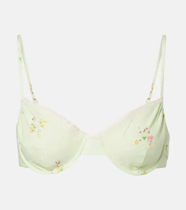 Prada Floral Lace-trimmed Cotton Bra Top - Green
