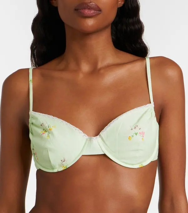 Prada Floral Lace-trimmed Cotton Bra Top