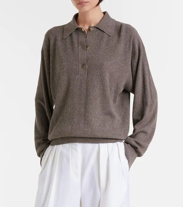 Calvin Klein Helga Silk Polo Sweater - Brown
