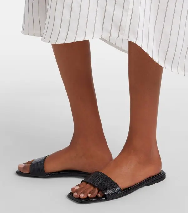 TOTEME Lizard-effect Leather Square Toe Slides