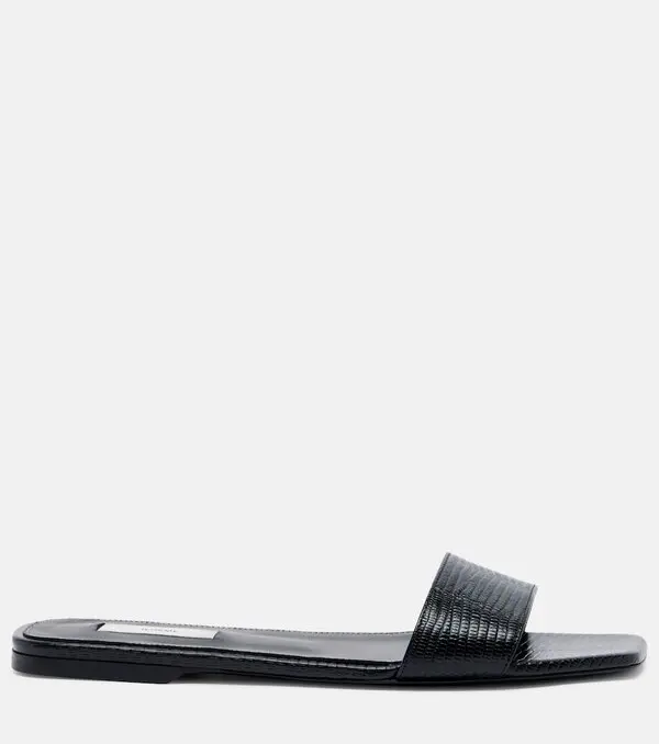 TOTEME Lizard-effect Leather Square Toe Slides