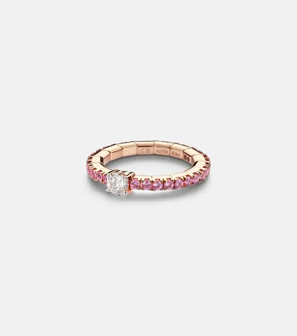 BUCHERER FINE JEWELLERY 18kt Rose Gold Ring With Diamond And Sapphires - Pink