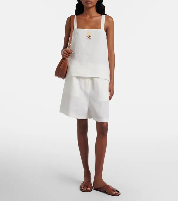 Prada Embroidered Linen Shorts