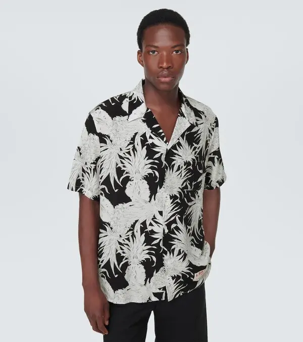 Valentino Garavani Printed Silk Bowling Shirt - Black