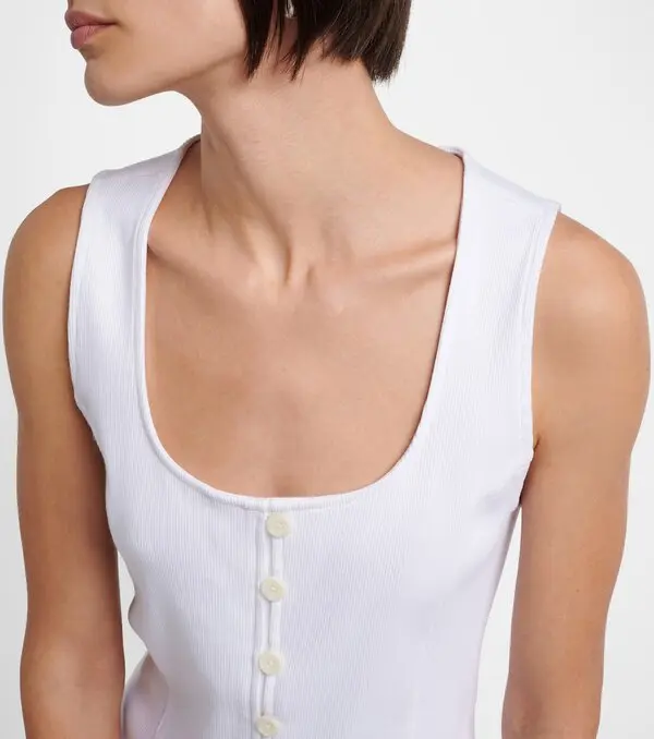 Veronica Beard Ribbed Knit Cotton-blend Top With Button Detailing
