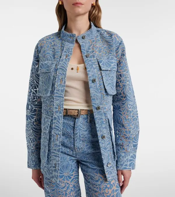 Veronica Beard Lane Floral Denim Jacket - Blue