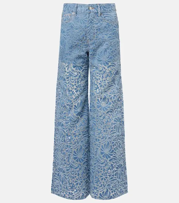 Veronica Beard Taylor Floral Wide-leg Jeans - Blue