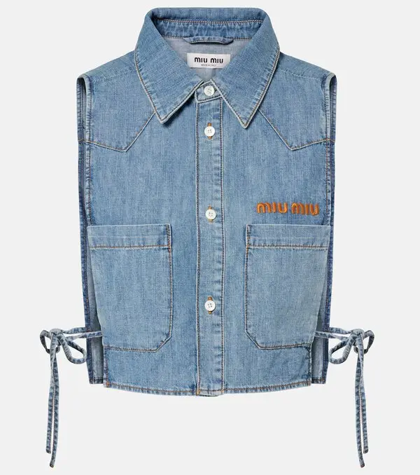 Miu Miu Chambray Cotton Cropped Shirt