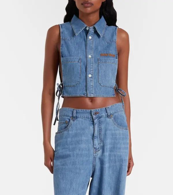 Miu Miu Chambray Cotton Cropped Shirt