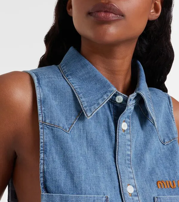 Miu Miu Chambray Cotton Cropped Shirt