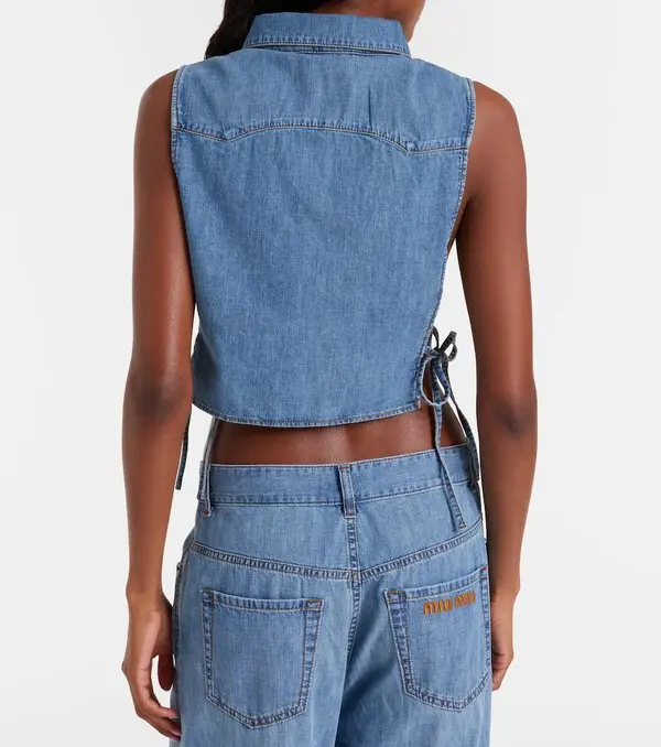 Miu Miu Chambray Cotton Cropped Shirt