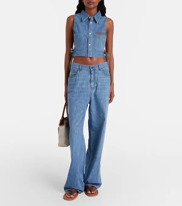 Miu Miu Chambray Wide-leg Pants
