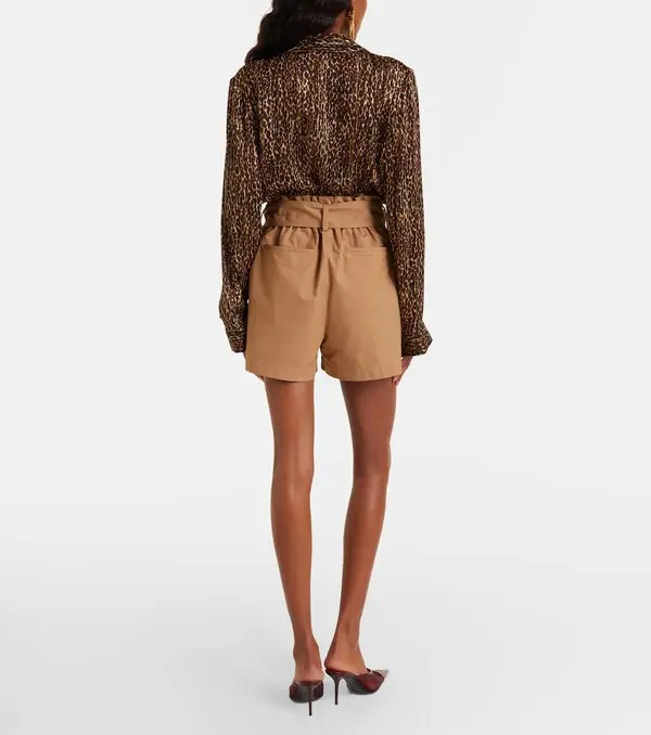 Saint Laurent Belted Cotton Shorts - Brown