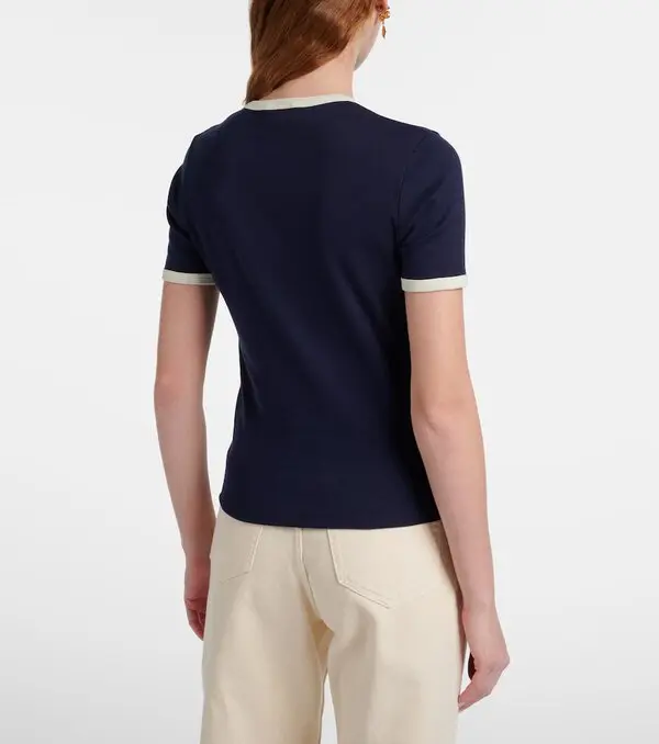 Saint Laurent Cassandre Cotton Jersey T-shirt - Blue