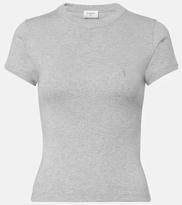 Saint Laurent Cassandre Cotton Jersey T-shirt - Grey