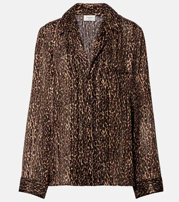 Saint Laurent Leopard-print Silk Blouse - Brown