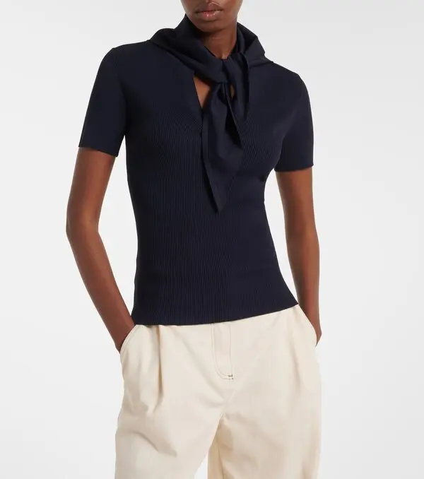 Max Mara Scarf-detail Knitted Top - Blue