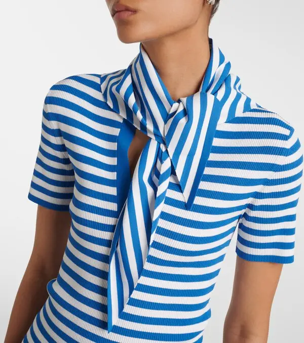 Max Mara Striped V-neck Knitted Top With Detachable Scarf