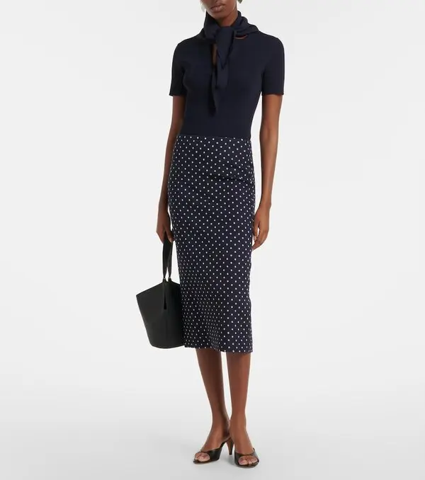 Max Mara Polka-dot Jersey Midi Skirt