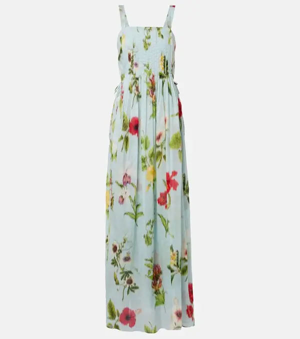 Oscar De La Renta Belted Floral Voile Maxi Dress - Blue